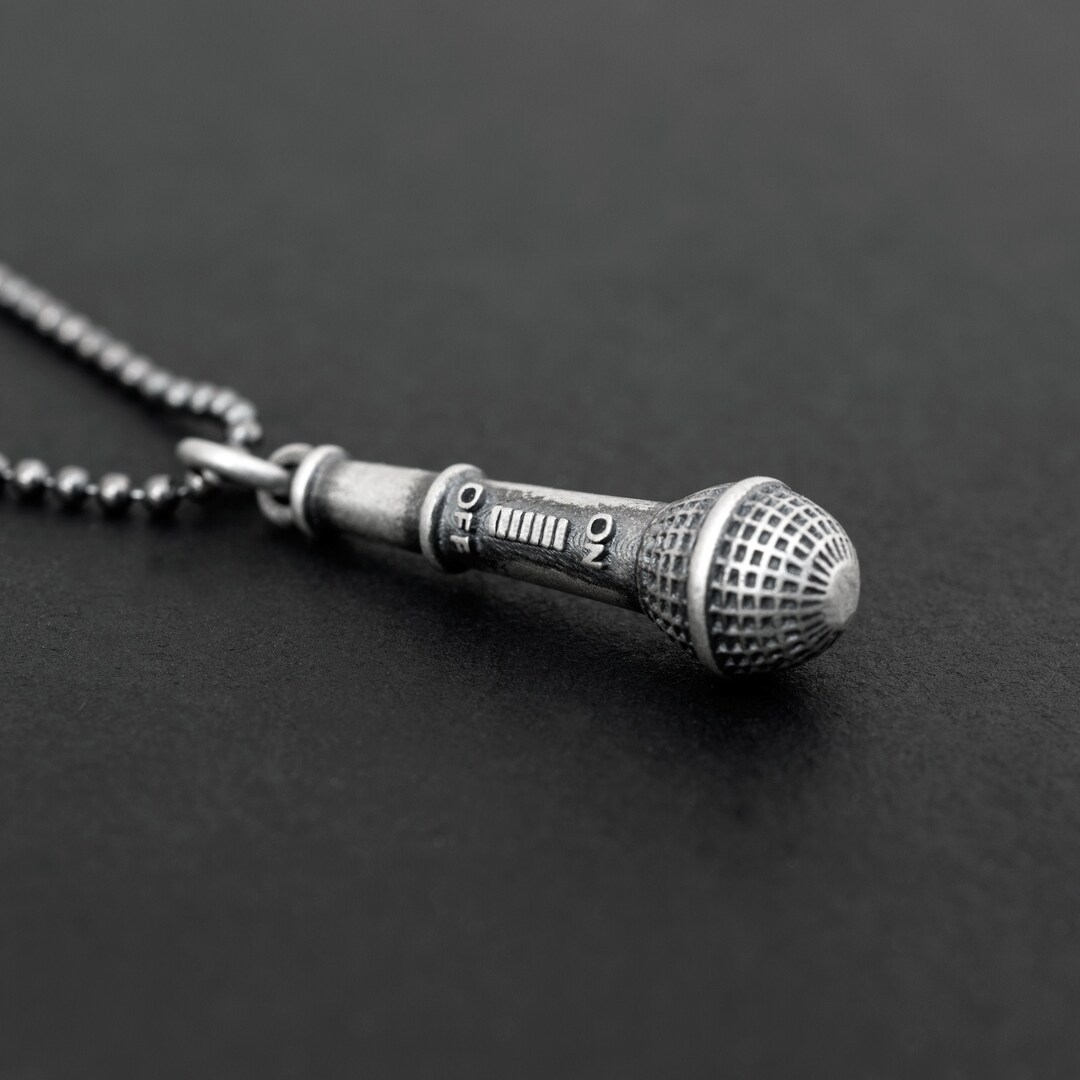 Oxidized Sterling Silver Microphone Pendant Necklace - Music Lover Gift ...