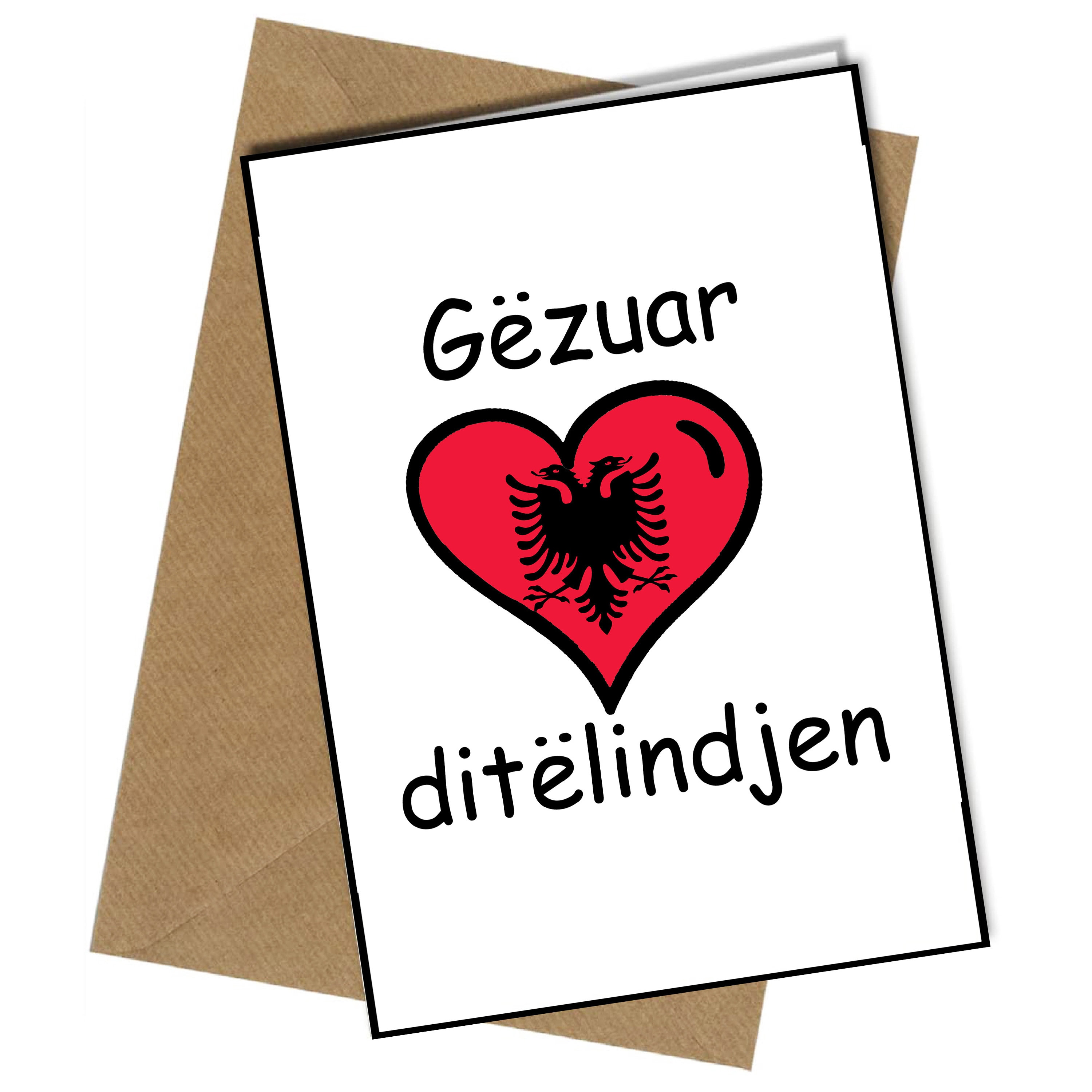 Happy Birthday in Albanian Heart Shaped Albania Flag Birthday Card A5 ...
