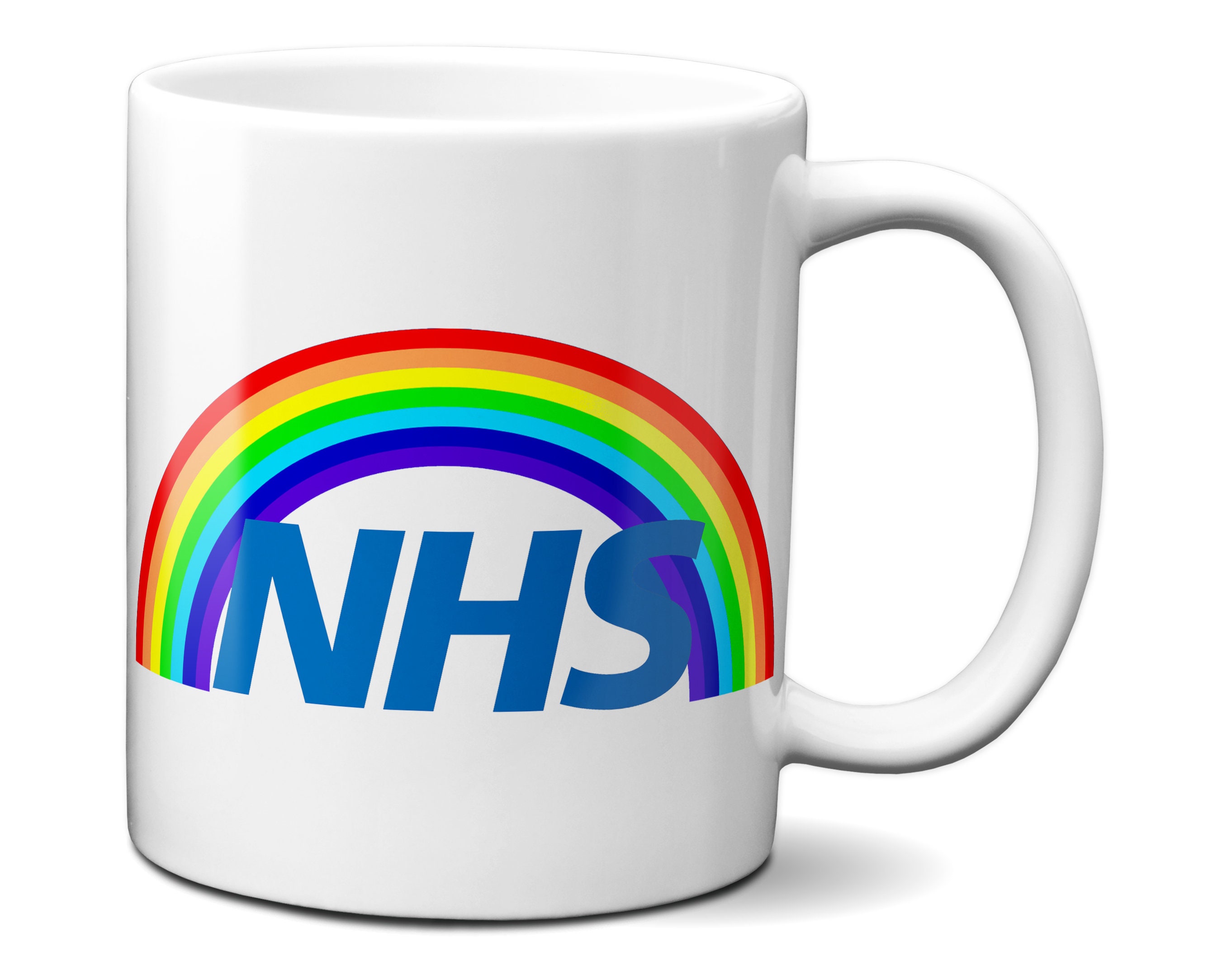 NHS Rainbow White Novelty 2 Various Sizes Available Heavy Ceramic Mug ...