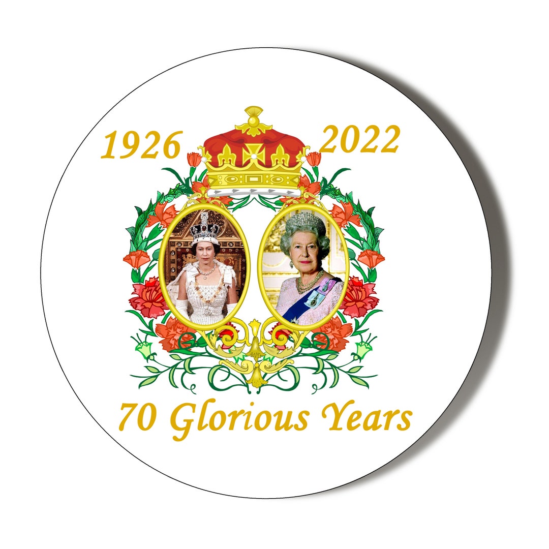 Queen Elizabeth Though the Years Crest 70 Glorious Years Button Badge ...