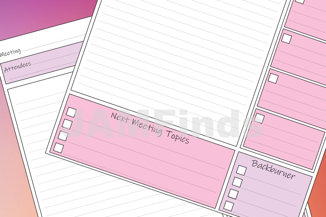 Meeting Notes Template Printable, Pink, Purple, Business Note Taking ...