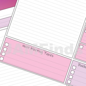 Meeting Notes Template Printable, Pink, Purple, Business Note Taking ...