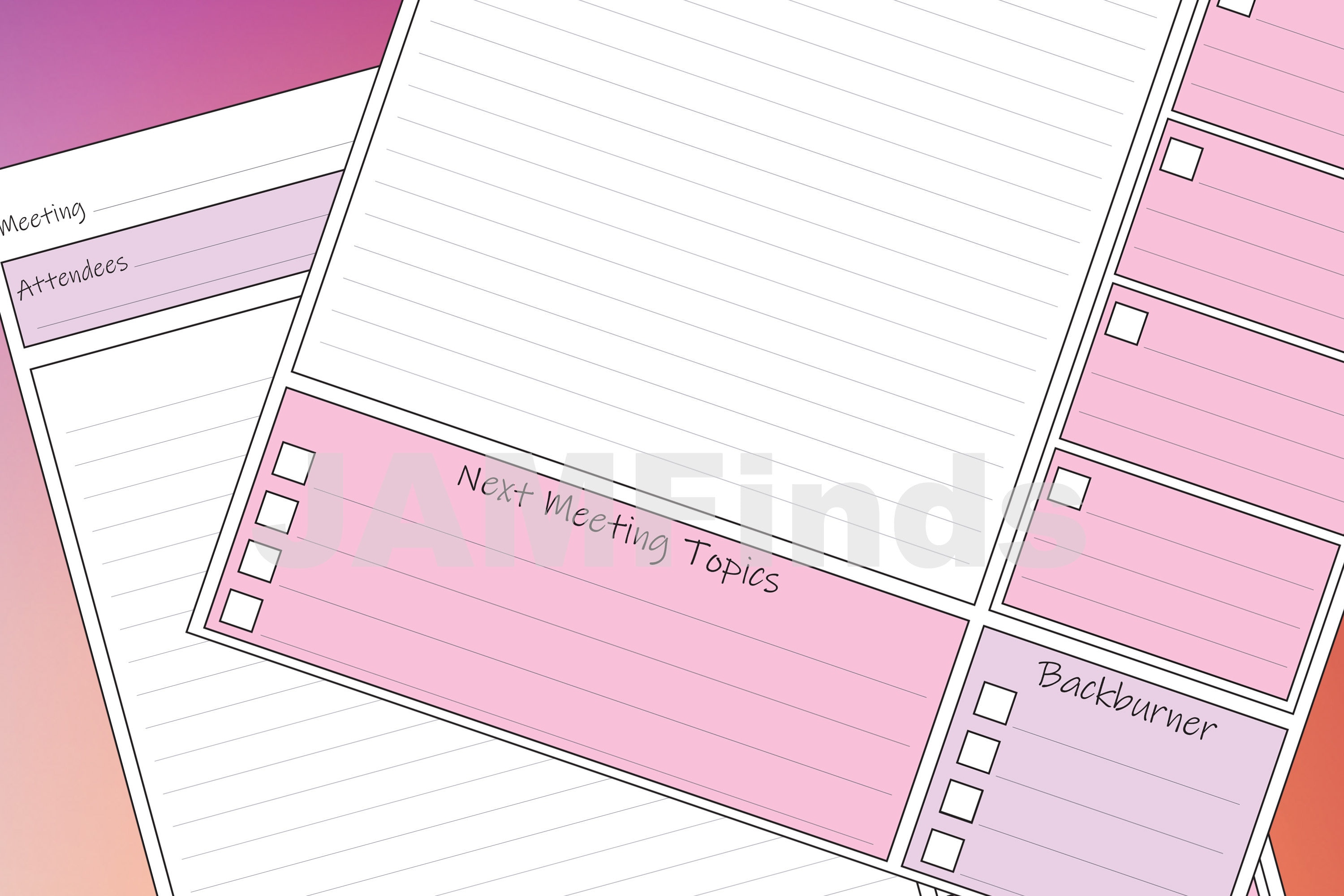 Meeting Notes Template Printable, Pink, Purple, Business Note Taking ...