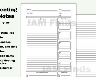 Meeting Notes Template Printable, Blue, Green, Business Note Taking ...