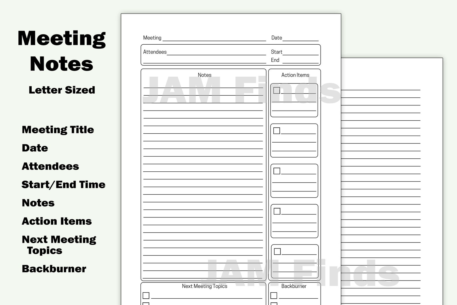 Meeting Notes Template Printable, Business Note Taking, Meeting Minutes ...