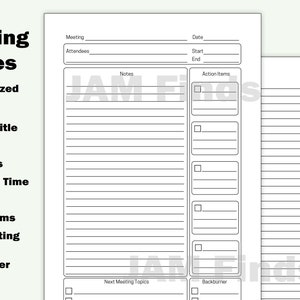 Meeting Notes Template Printable, Business Note Taking, Meeting Minutes ...