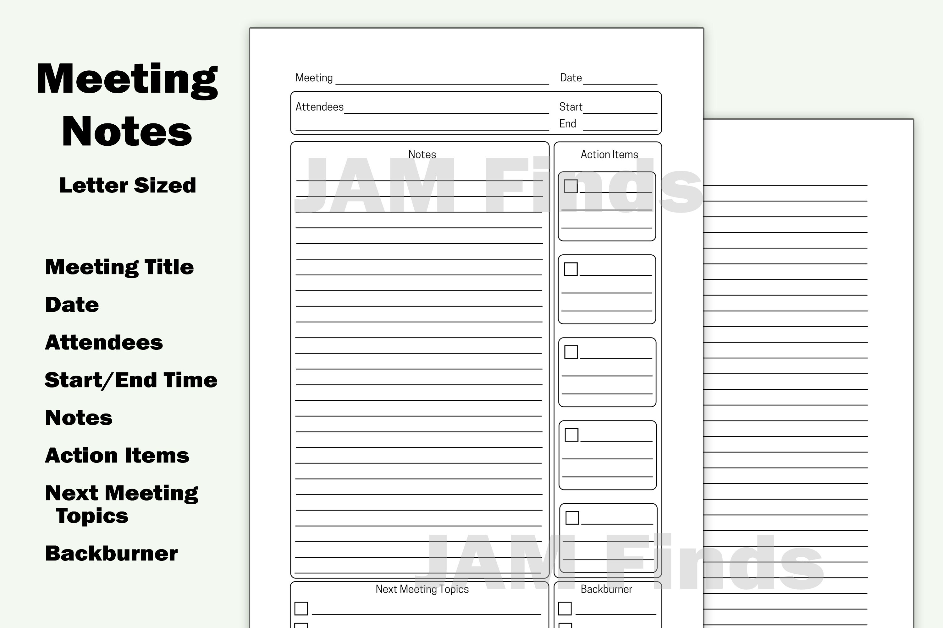 Meeting Notes Template Printable, Business Note Taking, Meeting Minutes ...
