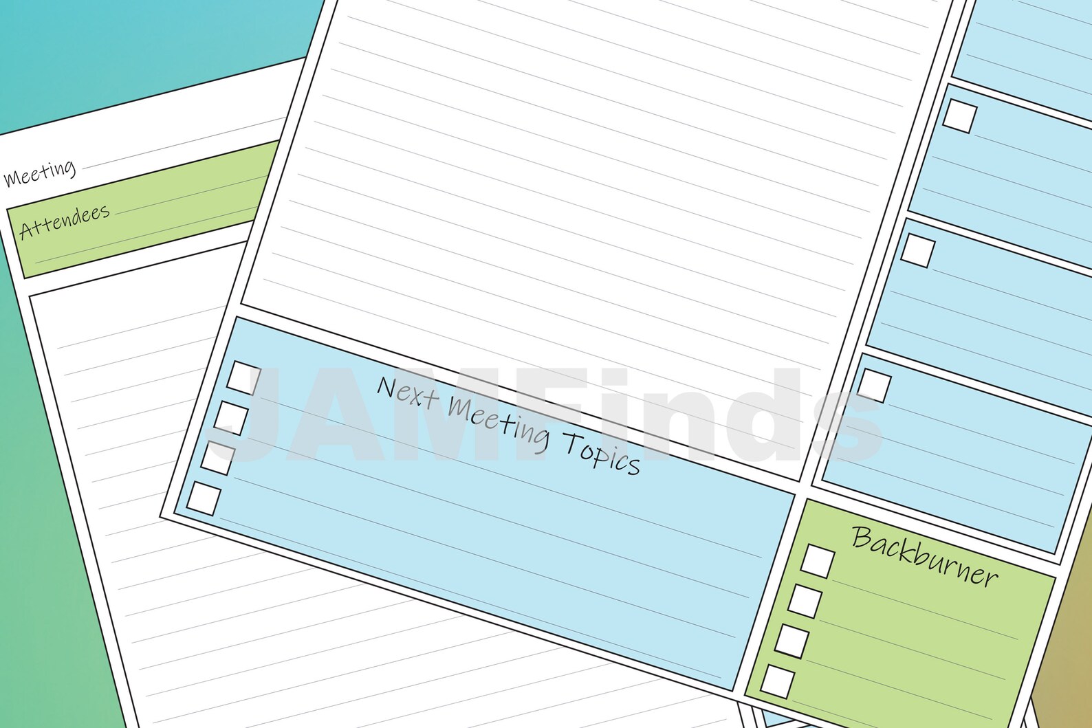 Meeting Notes Template Printable, Blue, Green, Business Note Taking ...