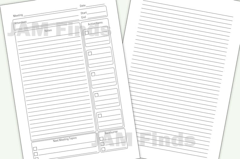Meeting Notes Template Printable, Business Note Taking, Meeting Minutes ...