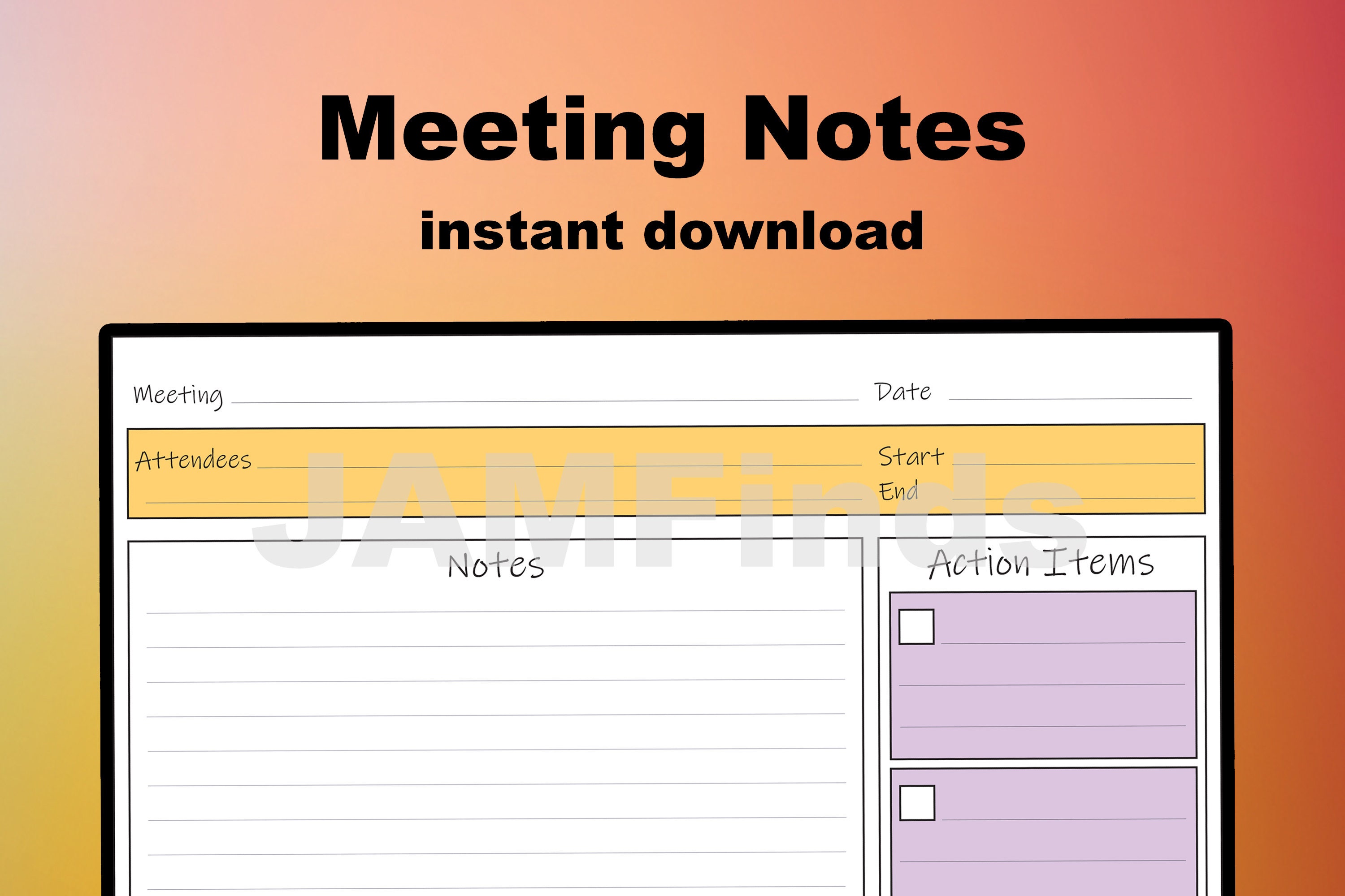 Meeting Notes Template Printable, Business Note Taking, Meeting Minutes ...