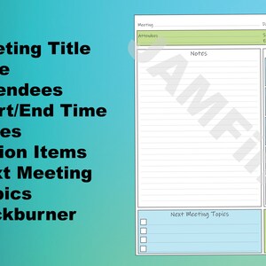 Meeting Notes Template Printable, Blue, Green, Business Note Taking ...