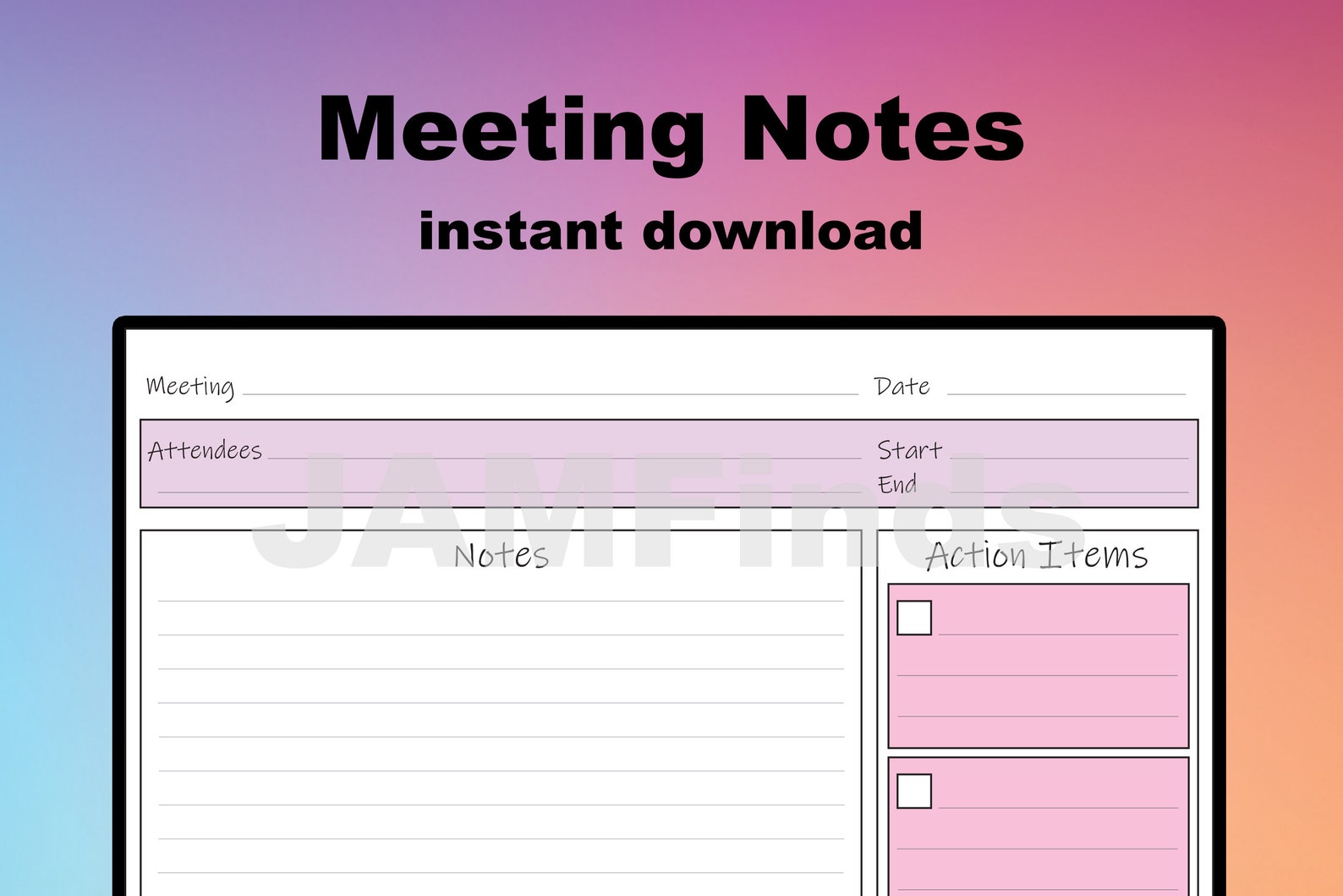 Meeting Notes Template Printable, Pink, Purple, Business Note Taking ...