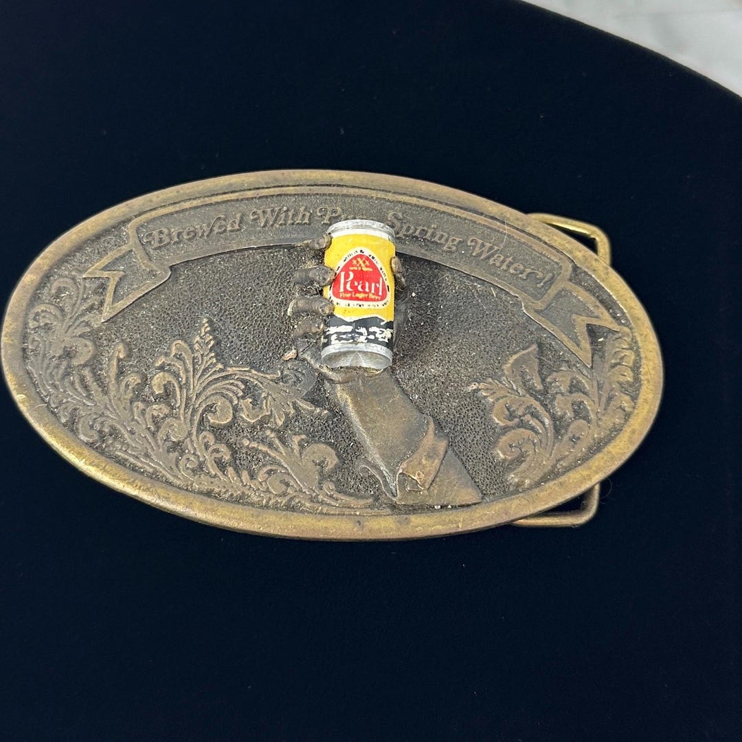Pearl Lager Beer Brass Belt Buckle 4", Vintage 4D A Dezy Large Buckle ...
