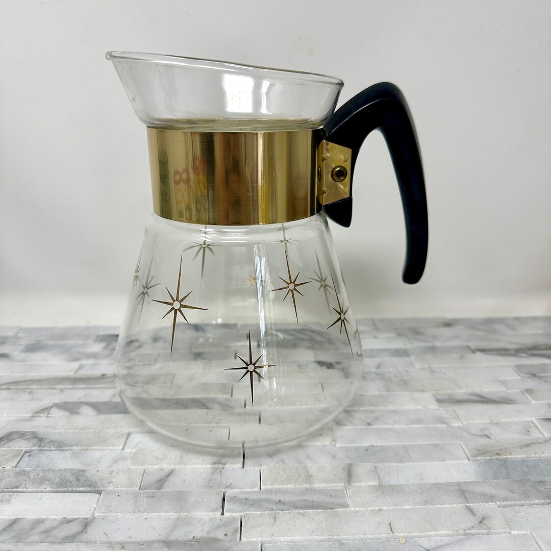 Corning Heatproof Glass Coffee Pot Urn Gold Sunburst 4 Cup Pot, Vintage ...