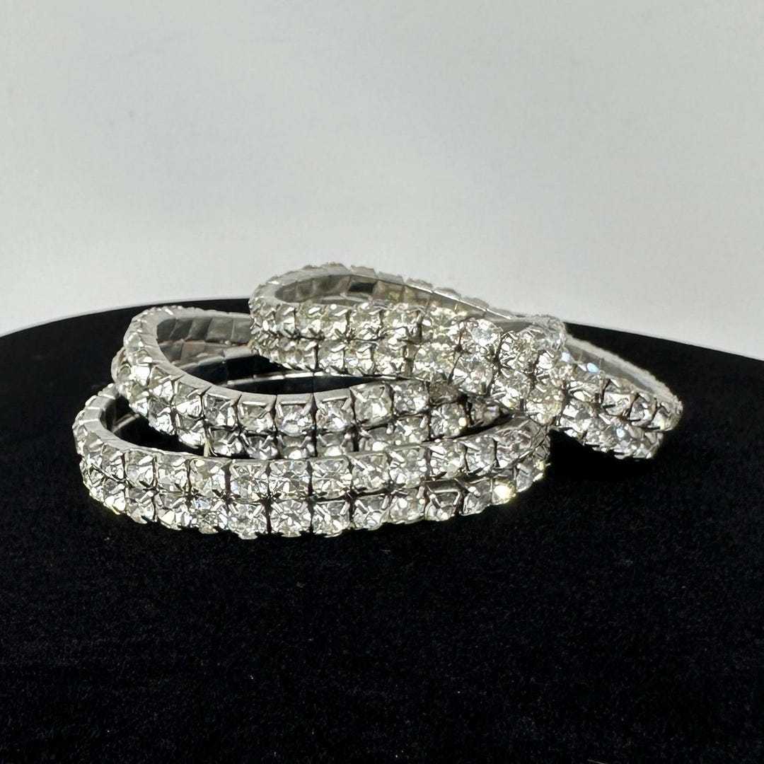 Rhinestone Stretch Bracelet Set of 3, Stretch Clear Rhinestone Double ...
