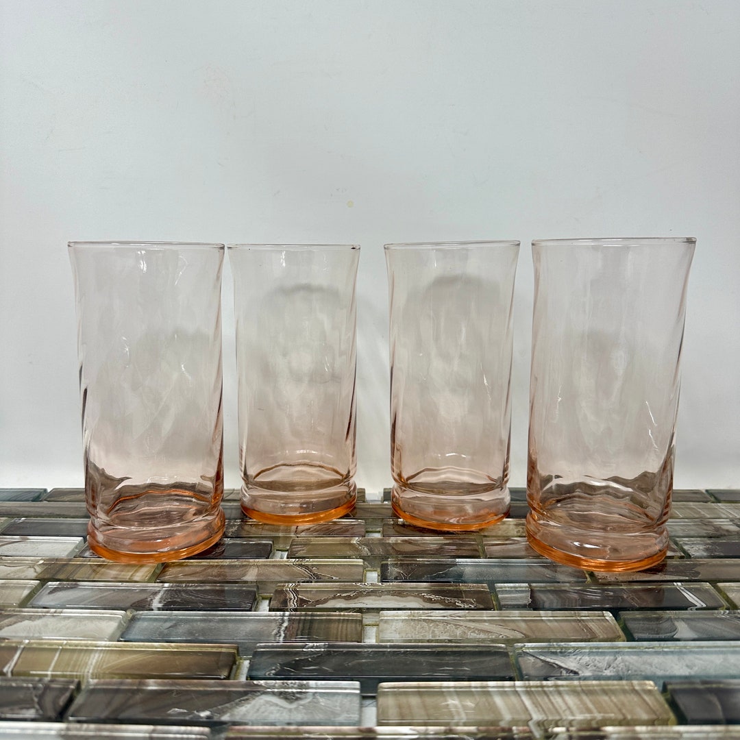 Libbey Glass Concert Pink Misty Rose Optic Swirl Coolers 16 Oz Set 4 ...