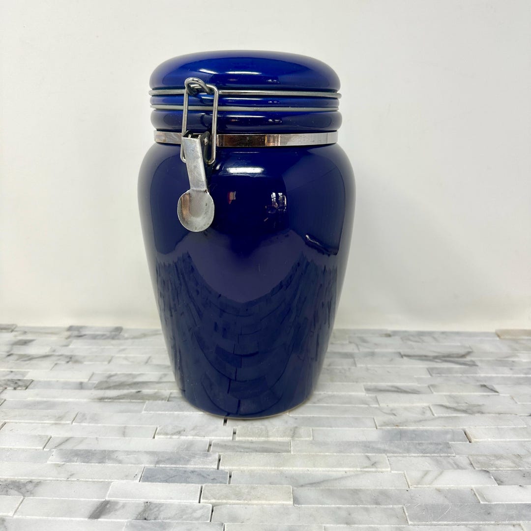Vintage Cobalt Airtight Ceramic Canister 9 1/2", Vintage Large Airtight ...