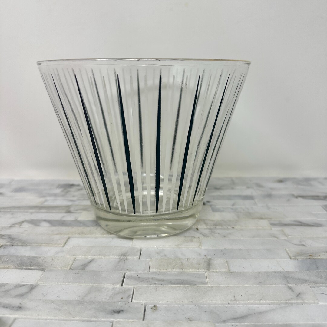 Mid Century Glass Striped Ice Bucket 5", Vintage Black White Striped ...