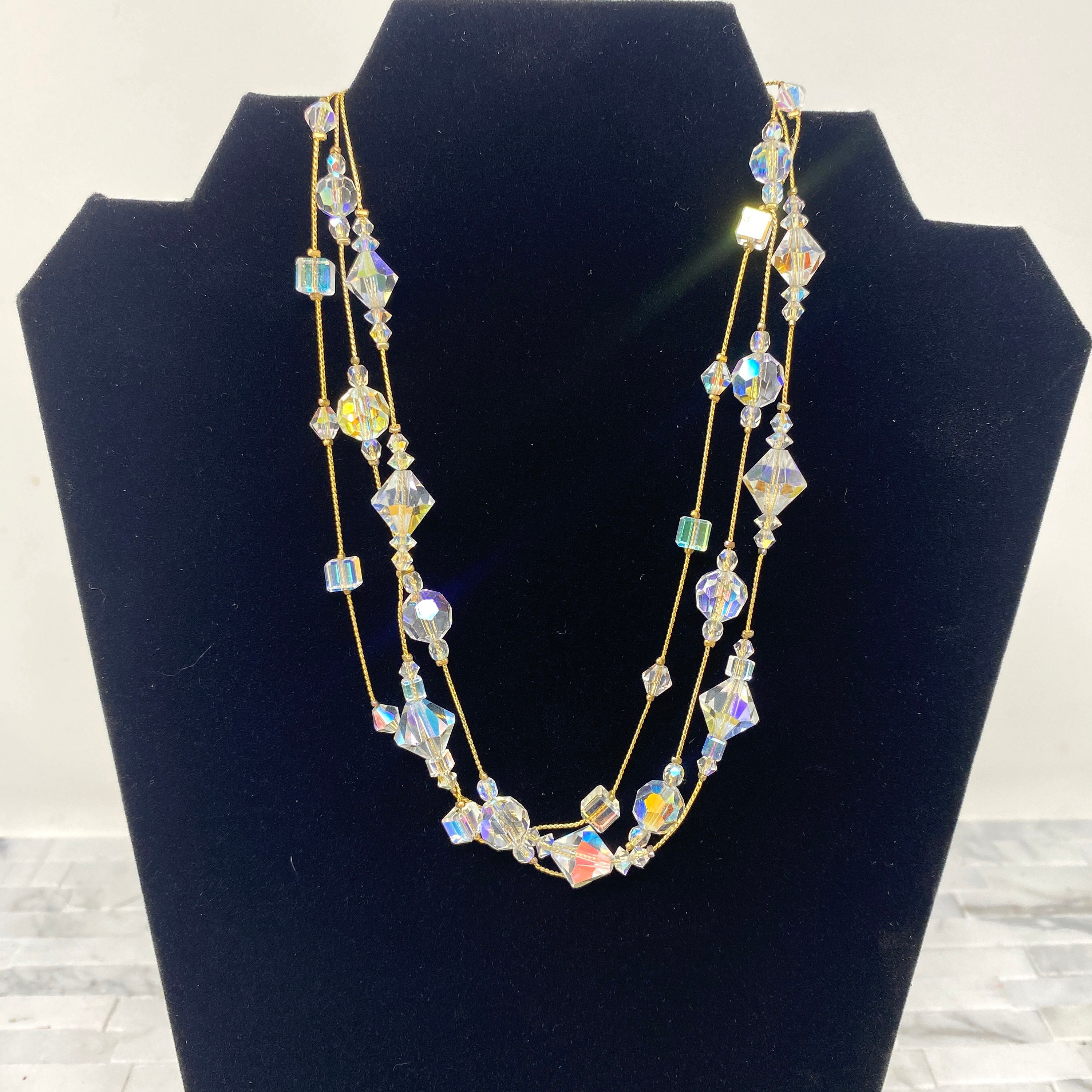 Dabby Reid Classic 3 Strand Aurora Borealis Crystal Necklace - Etsy