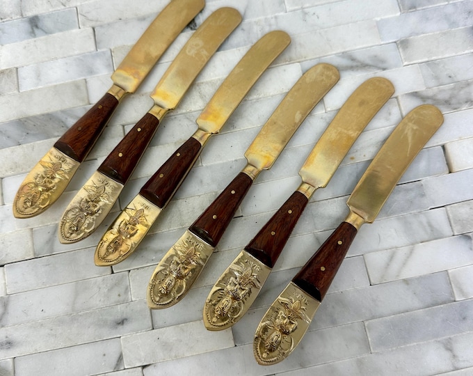 Thailand Bronze Rosewood Dinner Knives Set 6 Siam Sitting Buddha ...