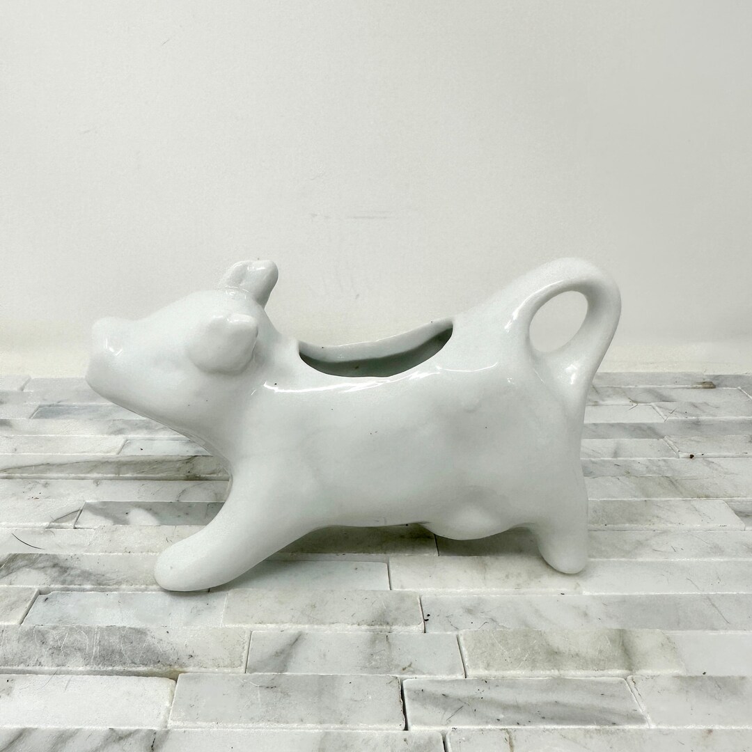 White Ceramic Cow Creamer, Moo Cow White Ceramic Pitcher, Vintage White ...