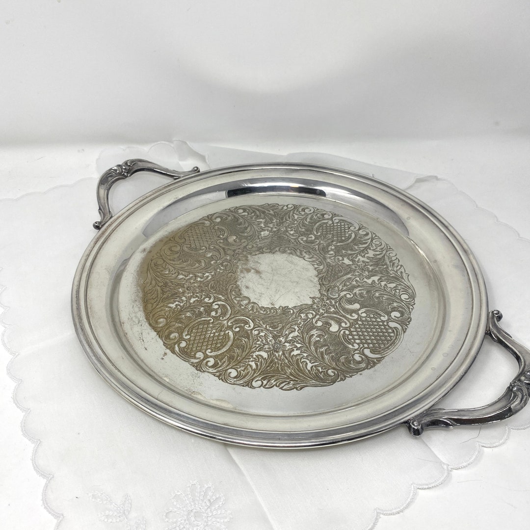 Federal Silver Co Silver Plate Round Handled Serving Tray 12, Vintage ...