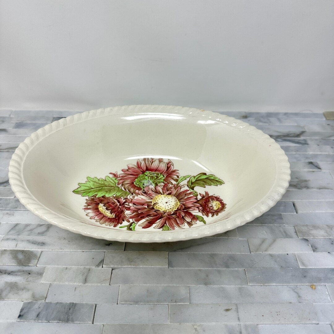 Johnson Bros Old Flower Print Astor Oval Vegetable Bowl 9", Vintage Red ...