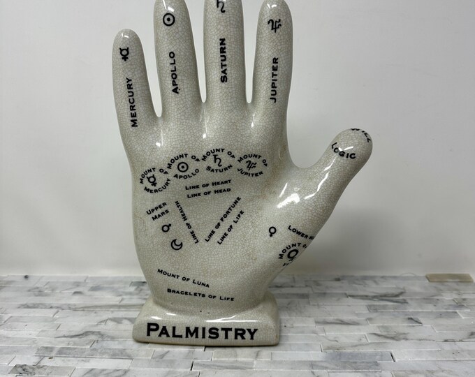 Vintage Palmistry Ceramic Hand Figurine Statue 12", Palm Reading Witchy ...