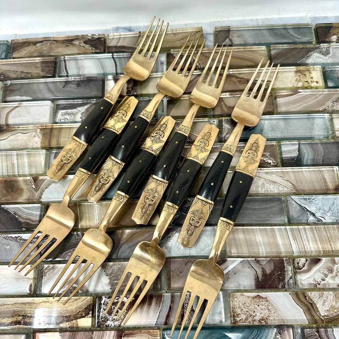 Bronze Thailand Siam Dinner Forks Water Buffalo Horn Sitting Buddha ...