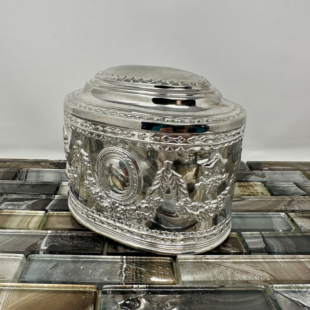 Oval Silver Plate Jewelry Box, Vintage Red Velvet Lined Trinket Box ...