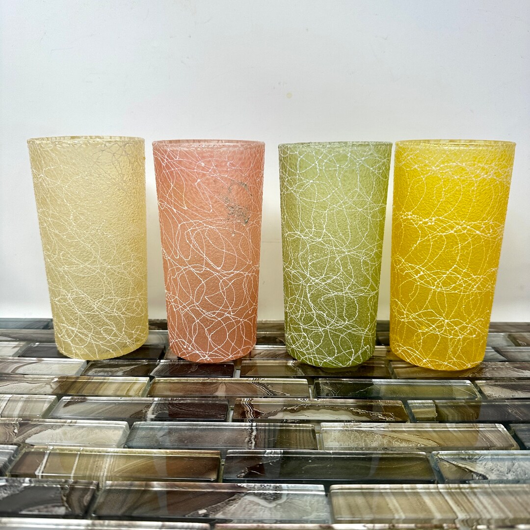 Spaghetti String Glass Tumblers, Set of 4, Multi Color String Glass 14 ...