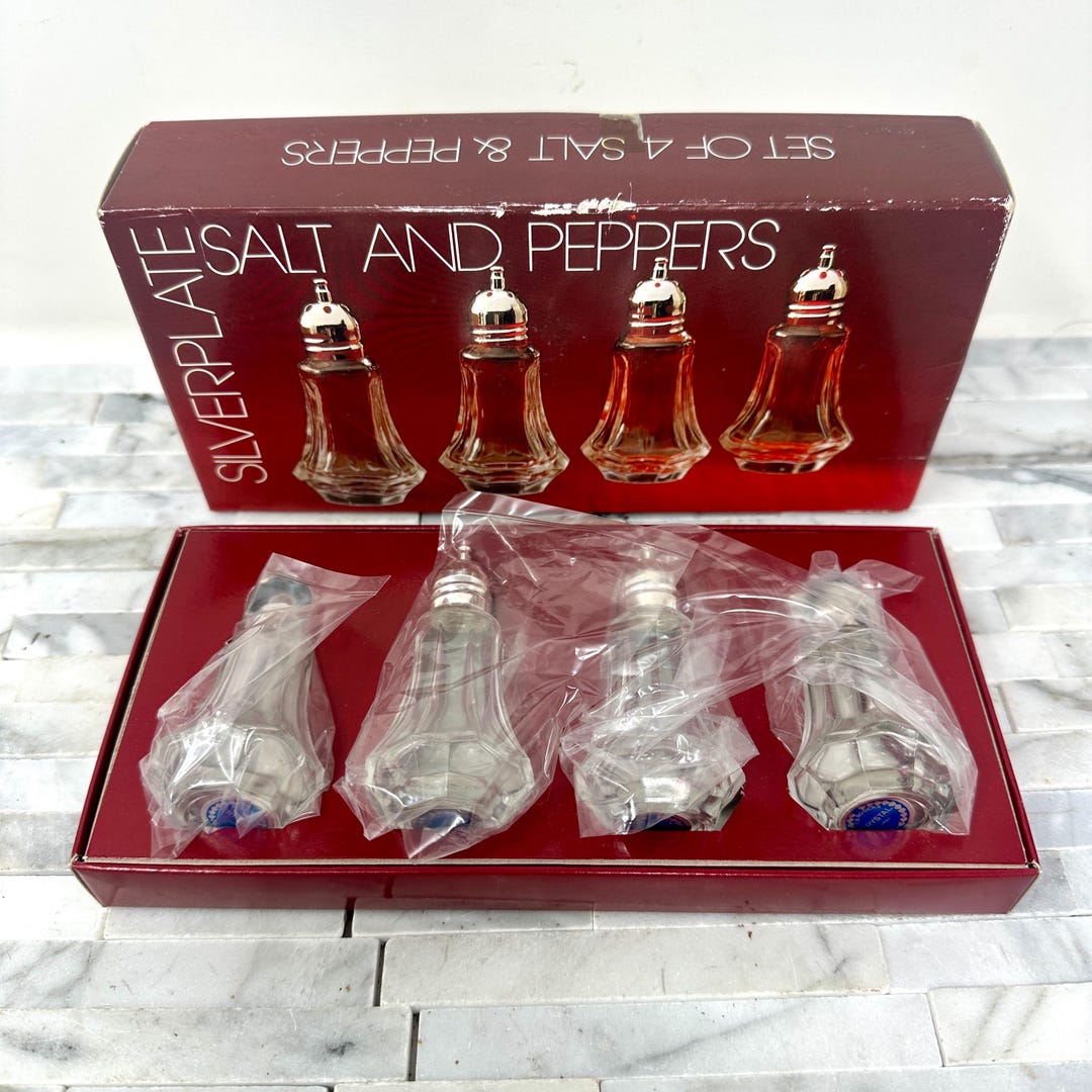 FB Rogers Crystal Salt Pepper Shaker Set 4, Vintage Silver Plate Clear ...
