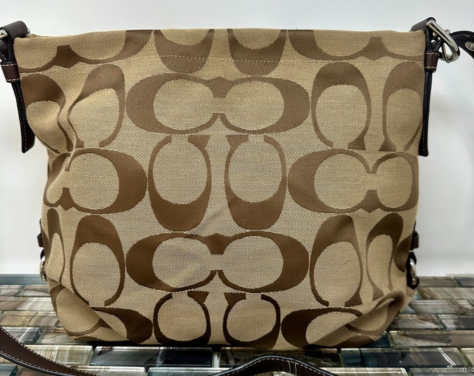 Coach Signature Canvas Brown Shoulder Bag Crossbody Duffel Satchel ...