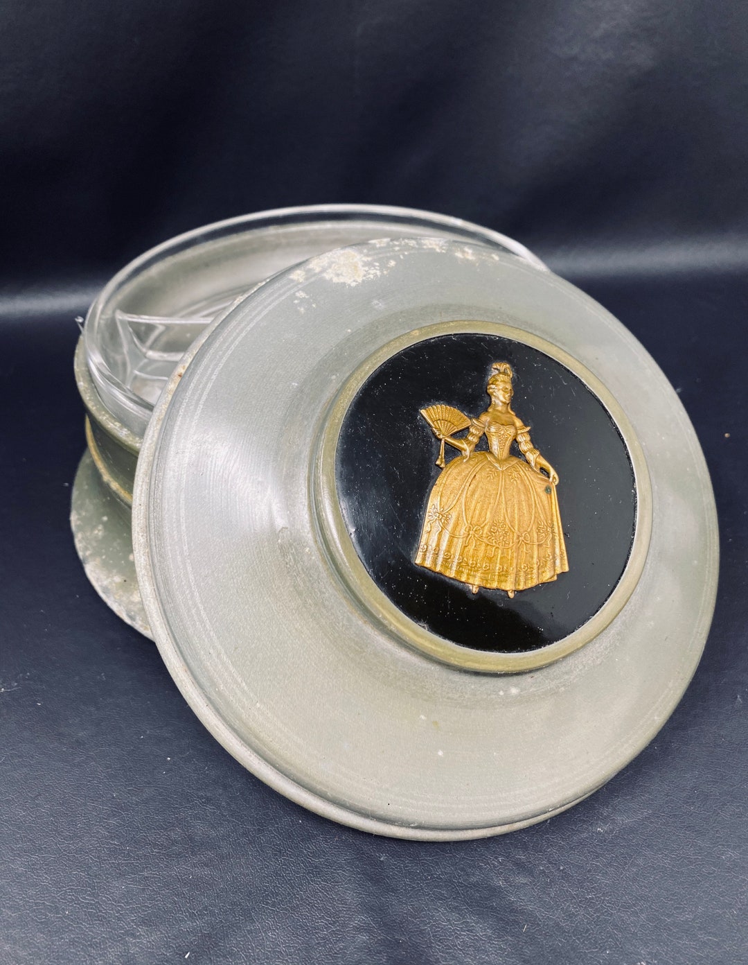 Round Musical Jewelry Box Divided Glass Tray Insert, Vintage 1940s ...
