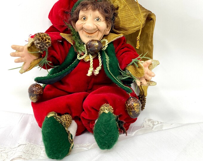 Plush Posable Court Jester Shelf Decor, Vintage 1990s Christmas Elf ...