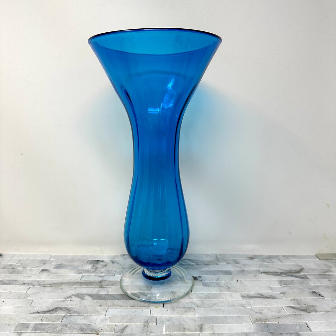 Blue Turquoise Glass Flower Vase Teal 11 1/2 Vintage - Etsy