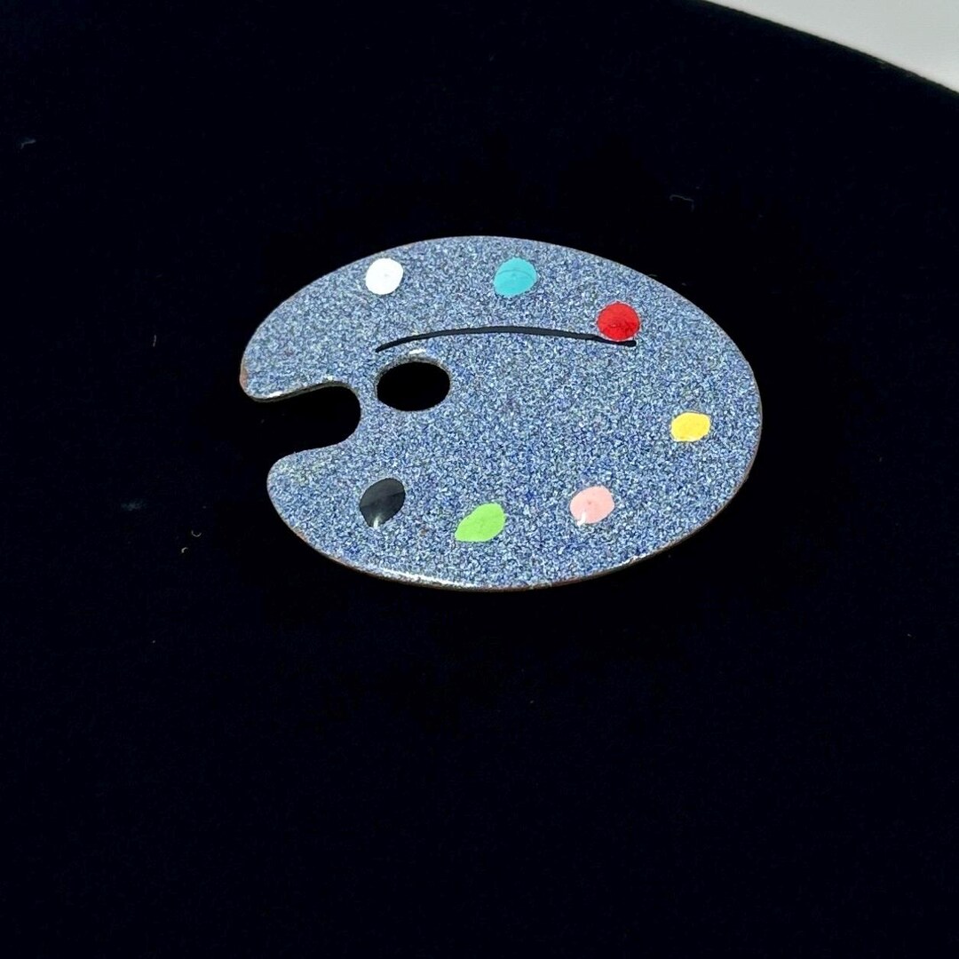 Artist Paint Palette Enameled Copper Pin 2" Vintage Blue Enamel Art ...