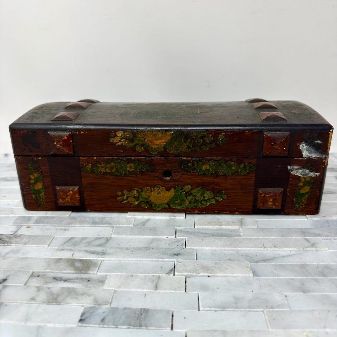 Decoupage Wood Long Jewelry Box, Vintage Art Deco Art Nouveau Floral ...