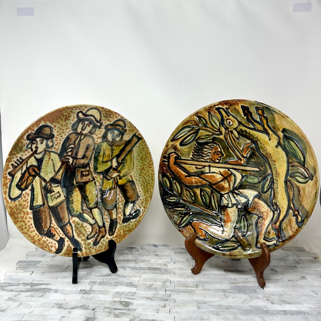 Vila Clara Spanish Pottery Wall Plates Decor 2, Vintage Hand Painted 11 ...