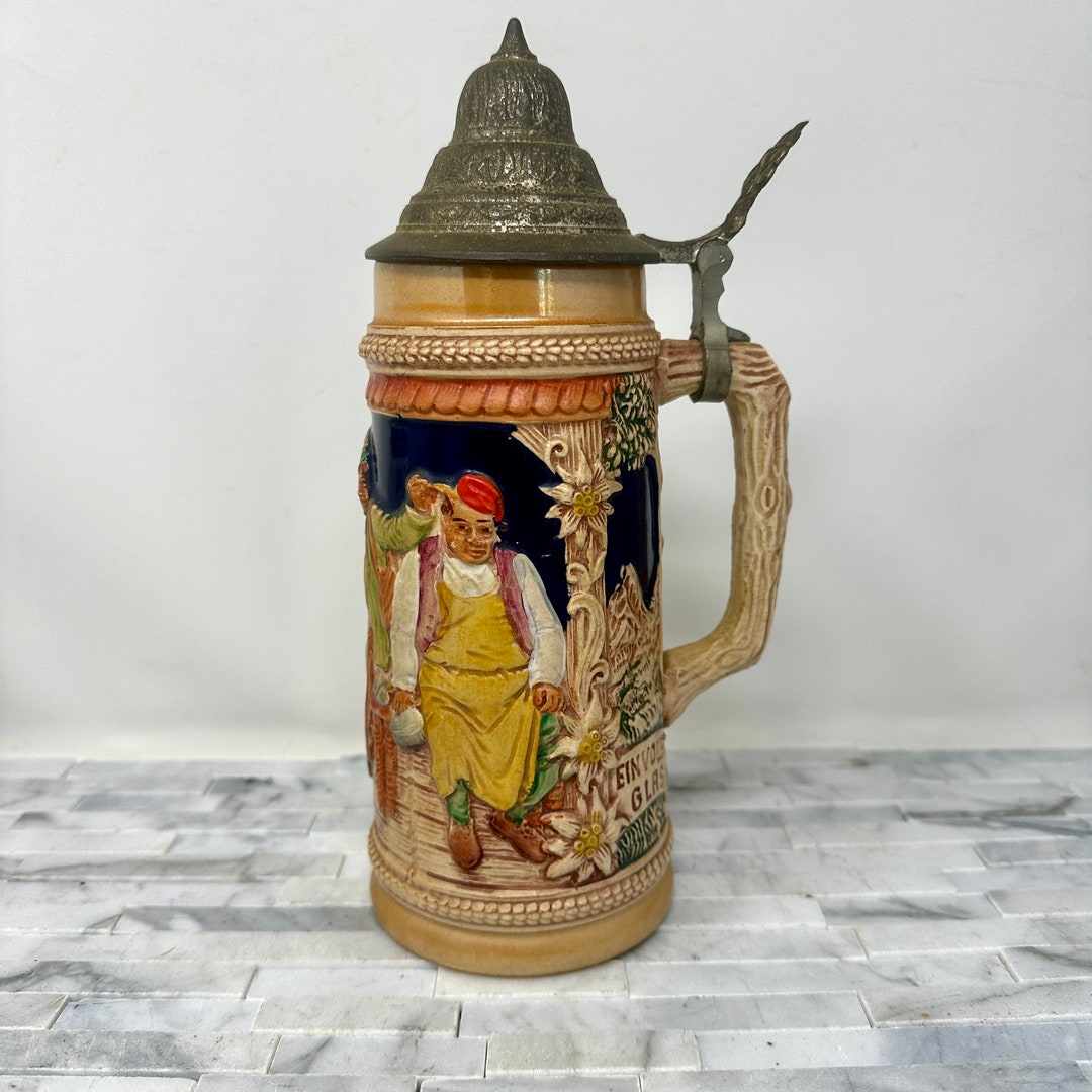 West German Gerz Beer Stein 10" Stoneware Relief, Vintage Large Germany ...