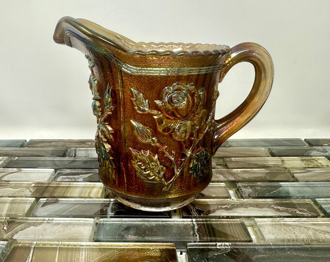 Imperial Glass Smoke Carnival Glass Roses Creamer 5", Vintage Amber ...