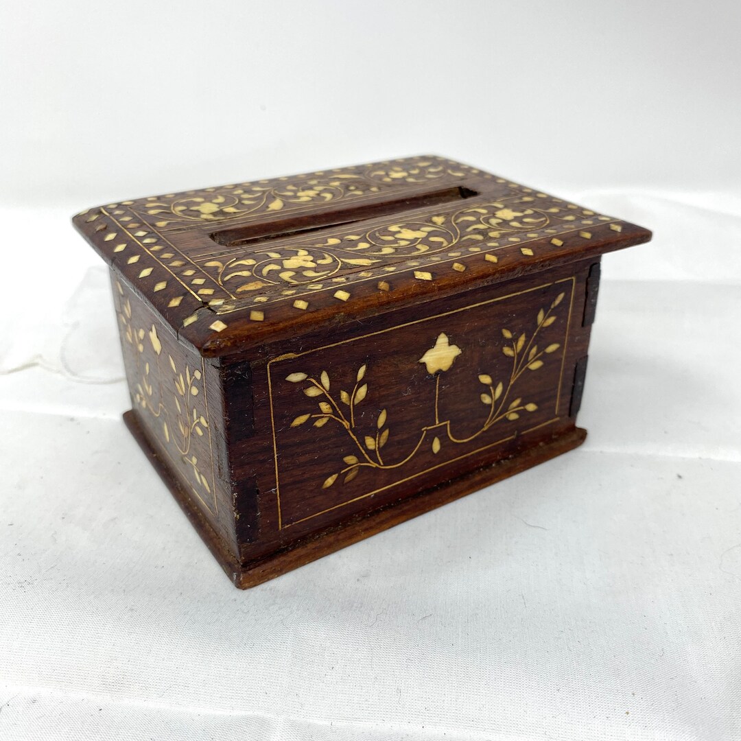Indian Inlay Wood Cigarette Box, Vintage Joint Dispense Wood Box Floral ...