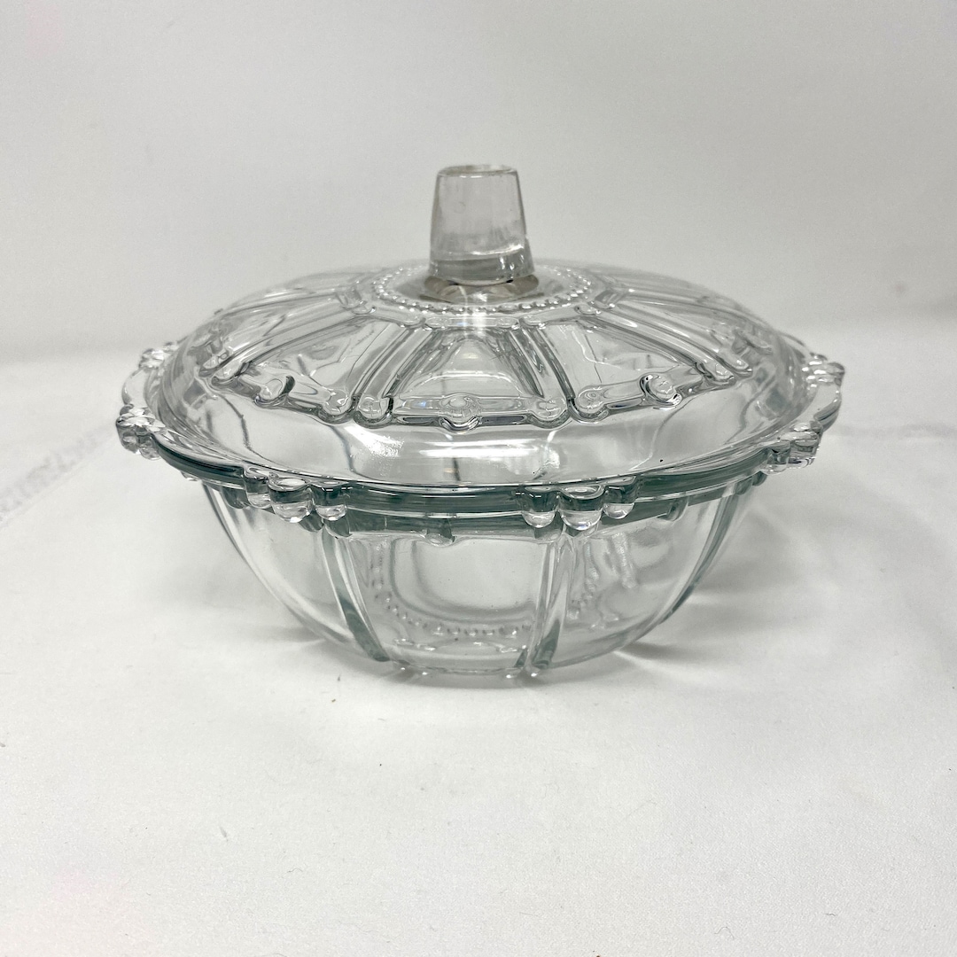 KIG Indonesia Clear Lidded Candy Dish, Vintage Beaded Glass Lidded ...