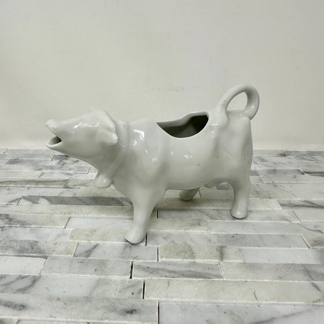 French White Ceramic Cow Milk Creamer, Vintage Farm Animal White ...