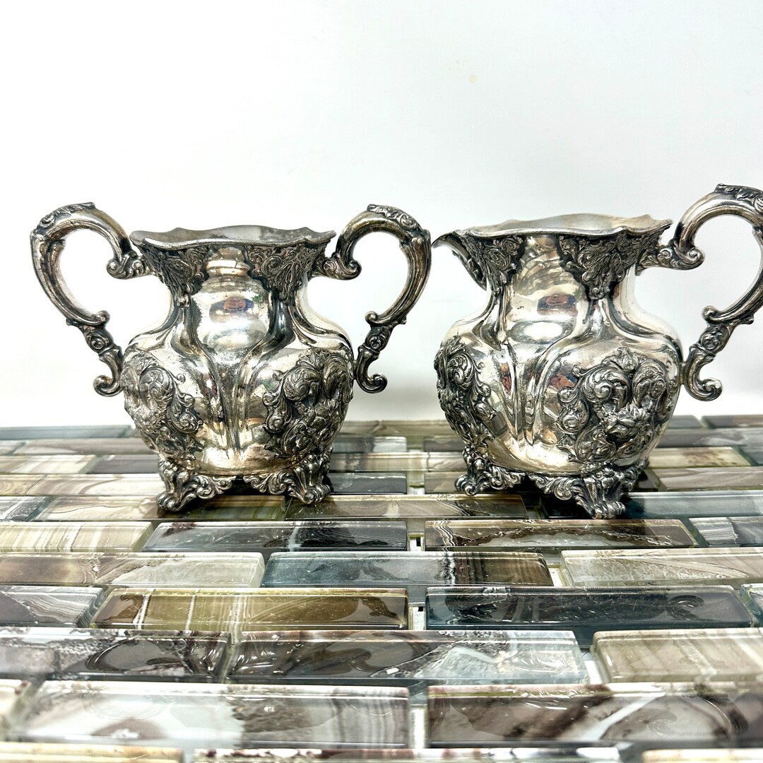 Antique Meriden Britannia Silver Plate Creamer Sugar Set 2036, Vintage ...