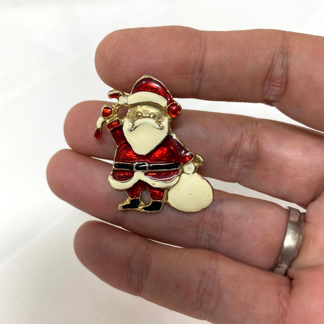 Vintage Santa Claus Enamel Pin, Red White Gold Tone St Nick Pinback ...