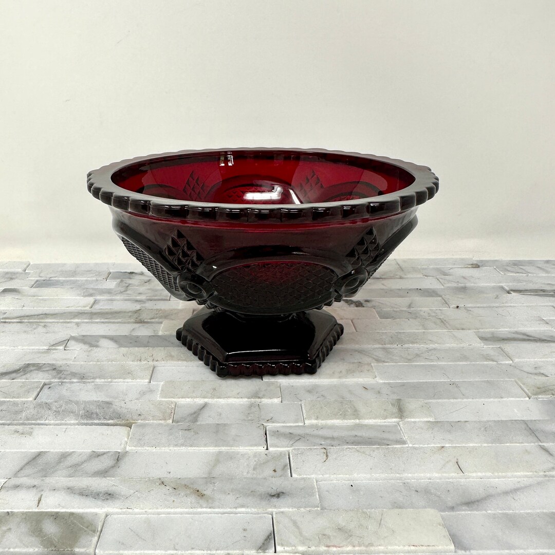 Avon Cape Cod Ruby Red Glass Pedestal Candy Bowl, Vintage 1970s, Dark ...