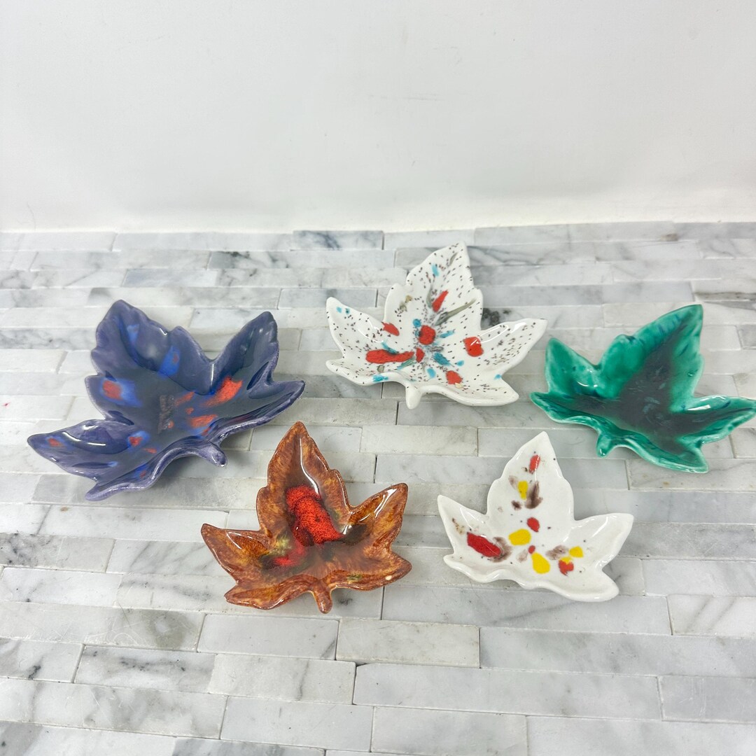 Stacking Nesting Splatter Leaf Ashtray Set 5, Vintage Colorful Trinket ...