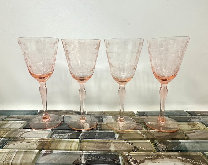 Blanche Pink Standard Glass 4 Oz Wine Glasses Set 4, Small Pink Optic ...