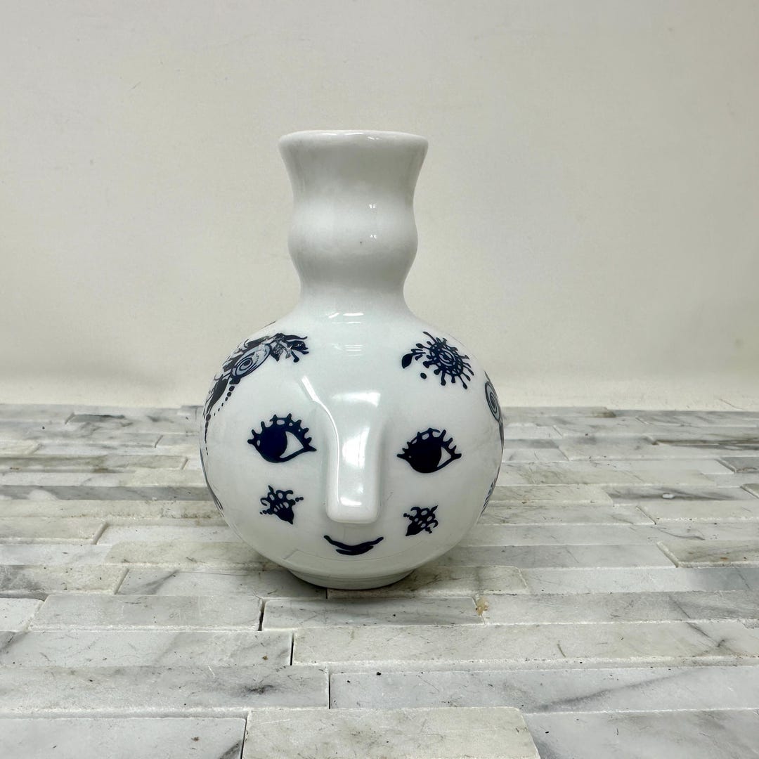 Bjorn Wiinblad Denmark Blue White Face Vase 4 1/4", Vintage Danish Art ...